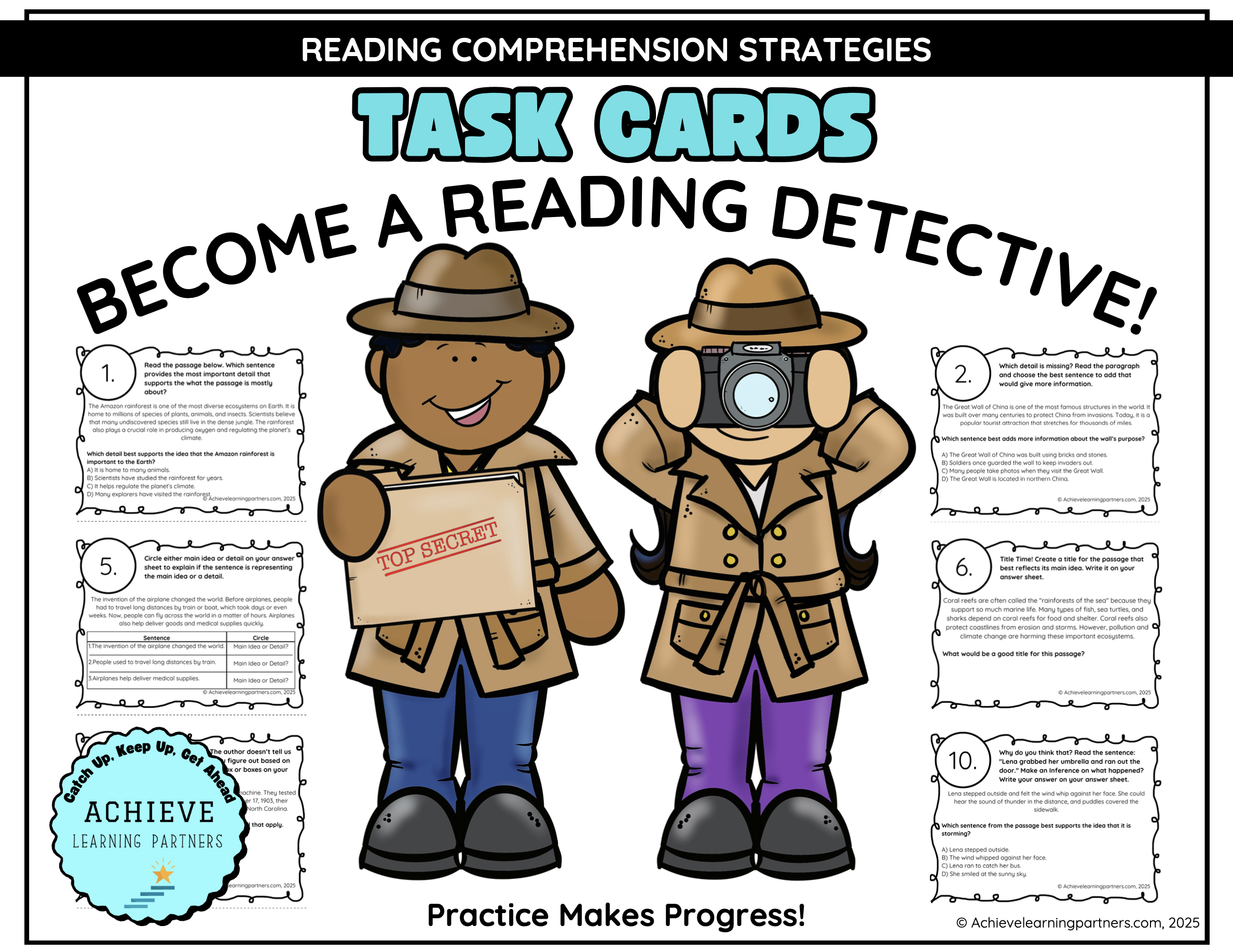 Become a Reading Detective Reading Comprehension Task Cards